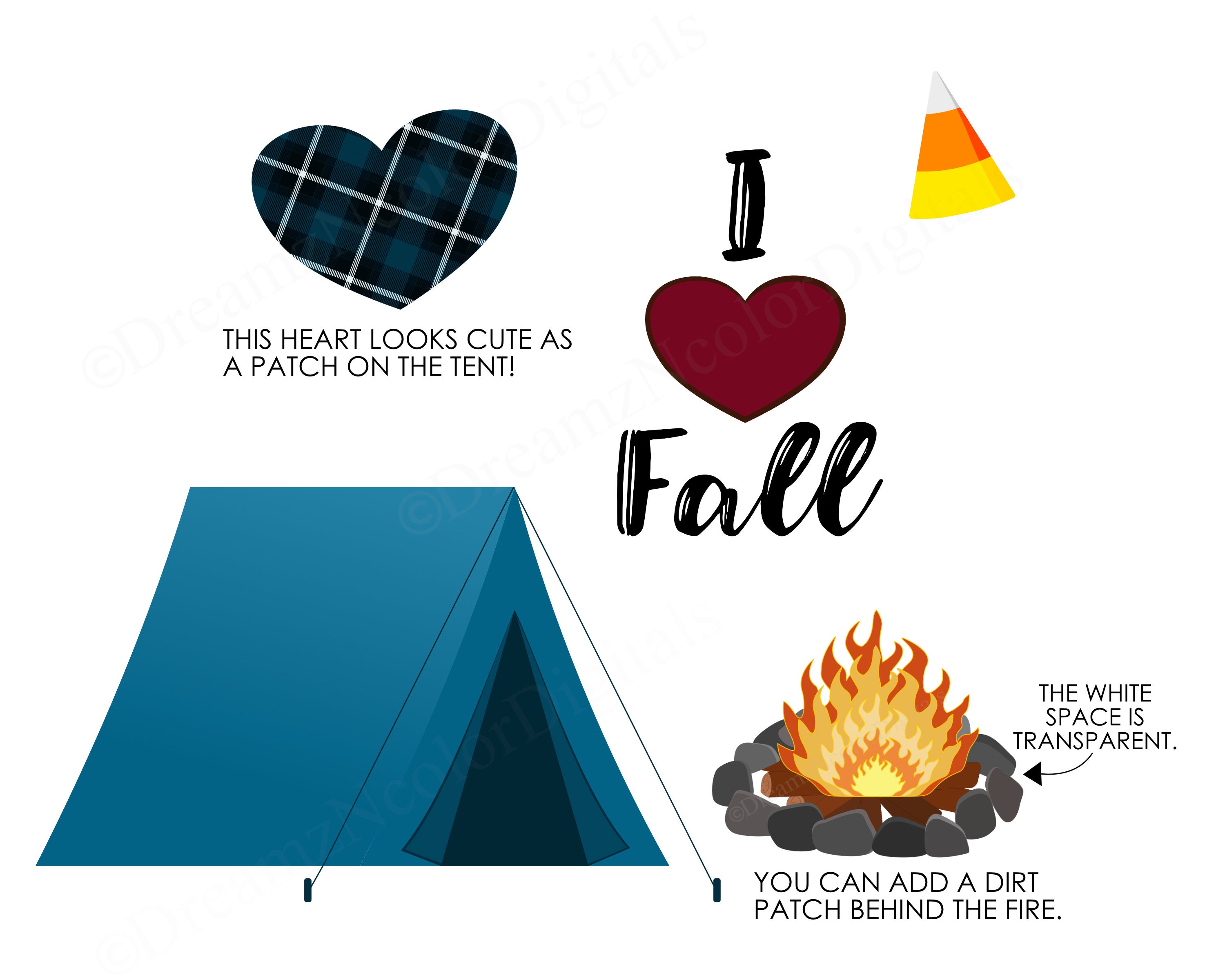 Fall Clipart - Autumn Colors, Sunflower, Wreath, Berries, Wheat, Tent ...