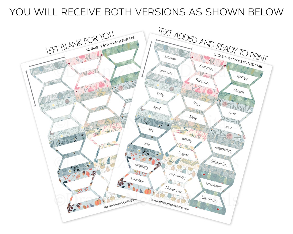 Printable Tabs - 2.5 Inch Floral Labels - Planner, Folder, and Journal ...