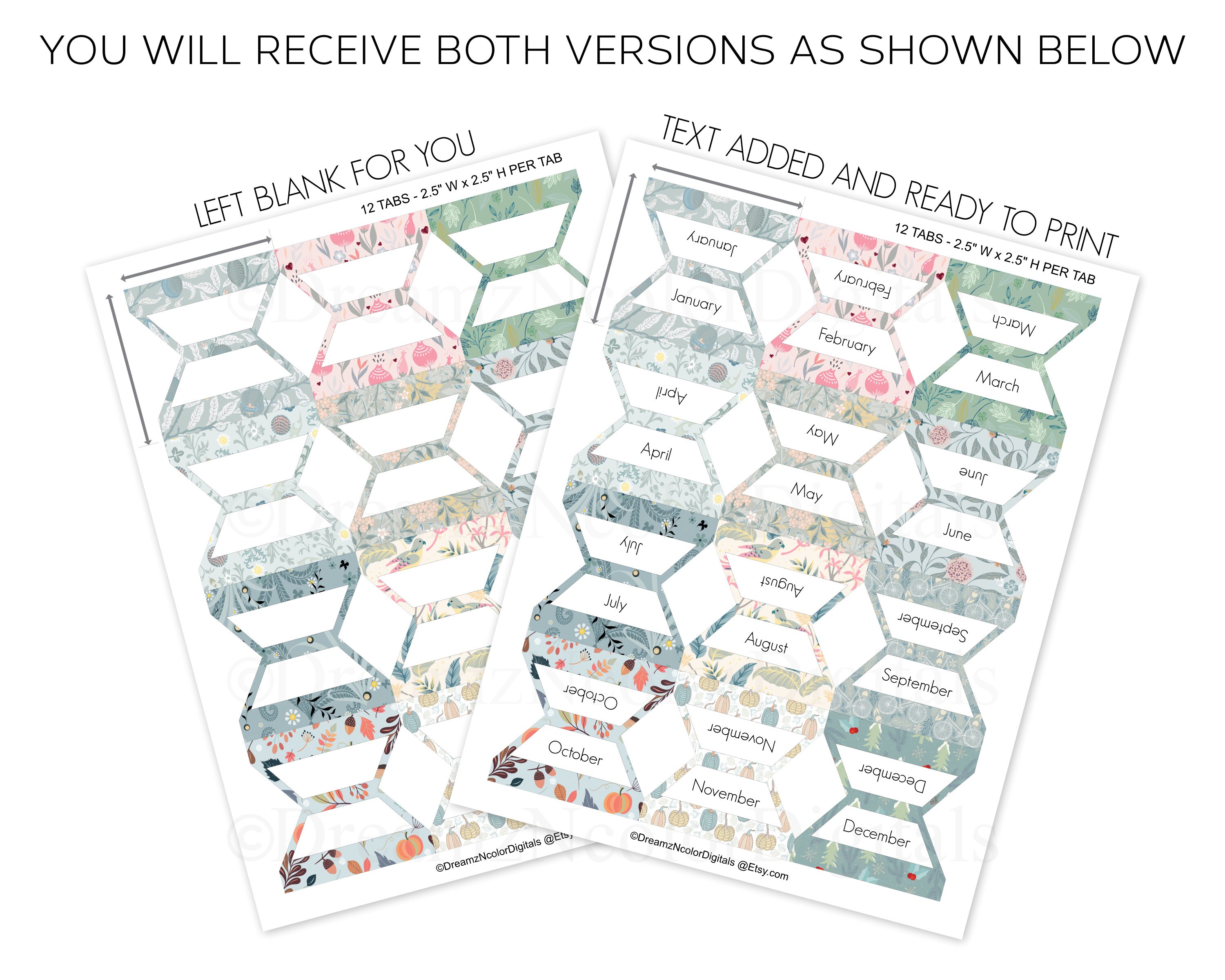 Printable Tabs - 2.5 Inch Floral Labels - Planner, Folder, and Journal ...