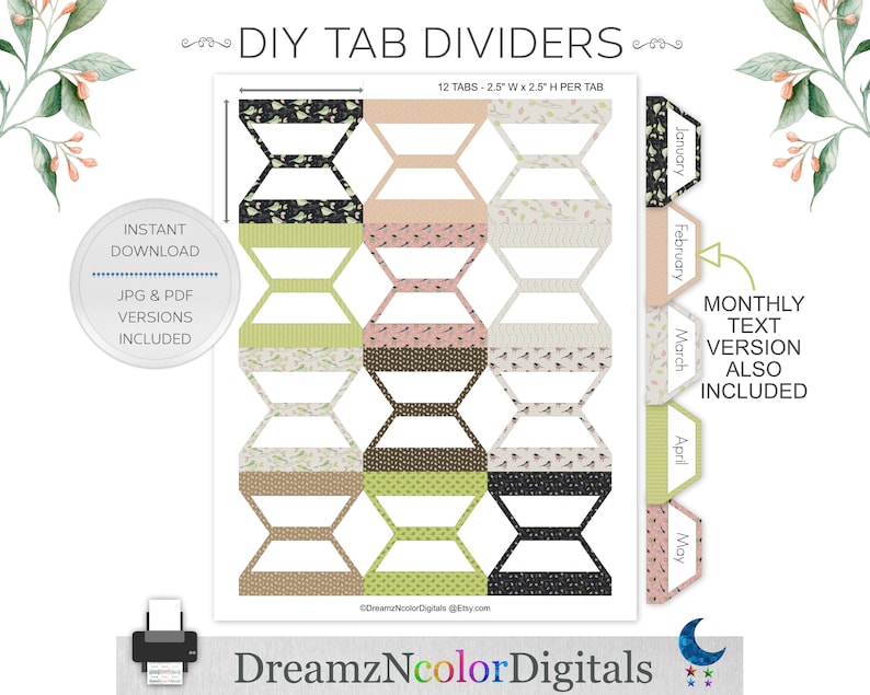 Printable Tabs - 2.5 Inch Finch Bird Design - Planner, Folder, and ...