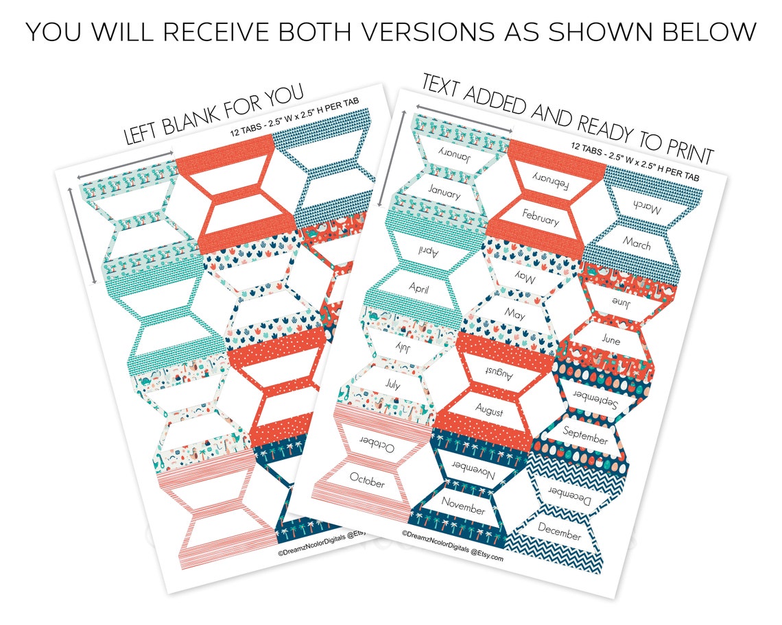 Printable Tabs - 2.5 Inch Dinosaur Design - Planner, Folder, and ...