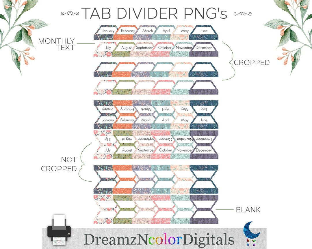 Tab Divider PNG - Botanical Labels - Digital and Printable Planner ...