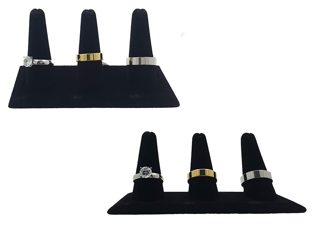 2-pack Black Velvet, Triple Finger 5x2x2.25h Showcase Finger Ring ...