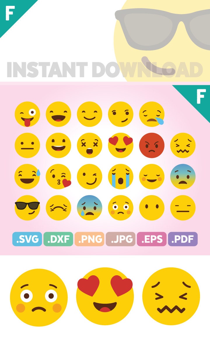 Emoticons SVG Files Emoticons PDF Files Emoticon Graphic | Etsy