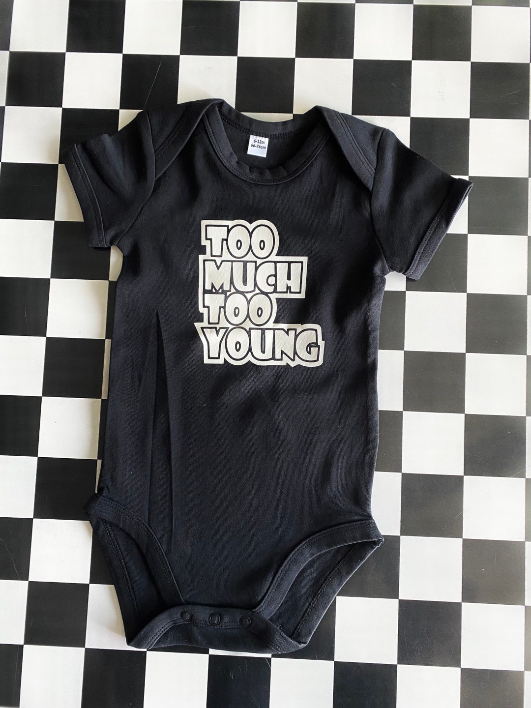 Baby’s Bodysuit. 2tone SKA Inspired Logo. Too Much Too Young. Black ...