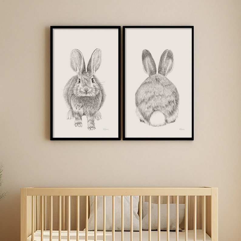 Set of 2 Printable Rabbit Posters, Rabbit Art Kids Baby Animal ...