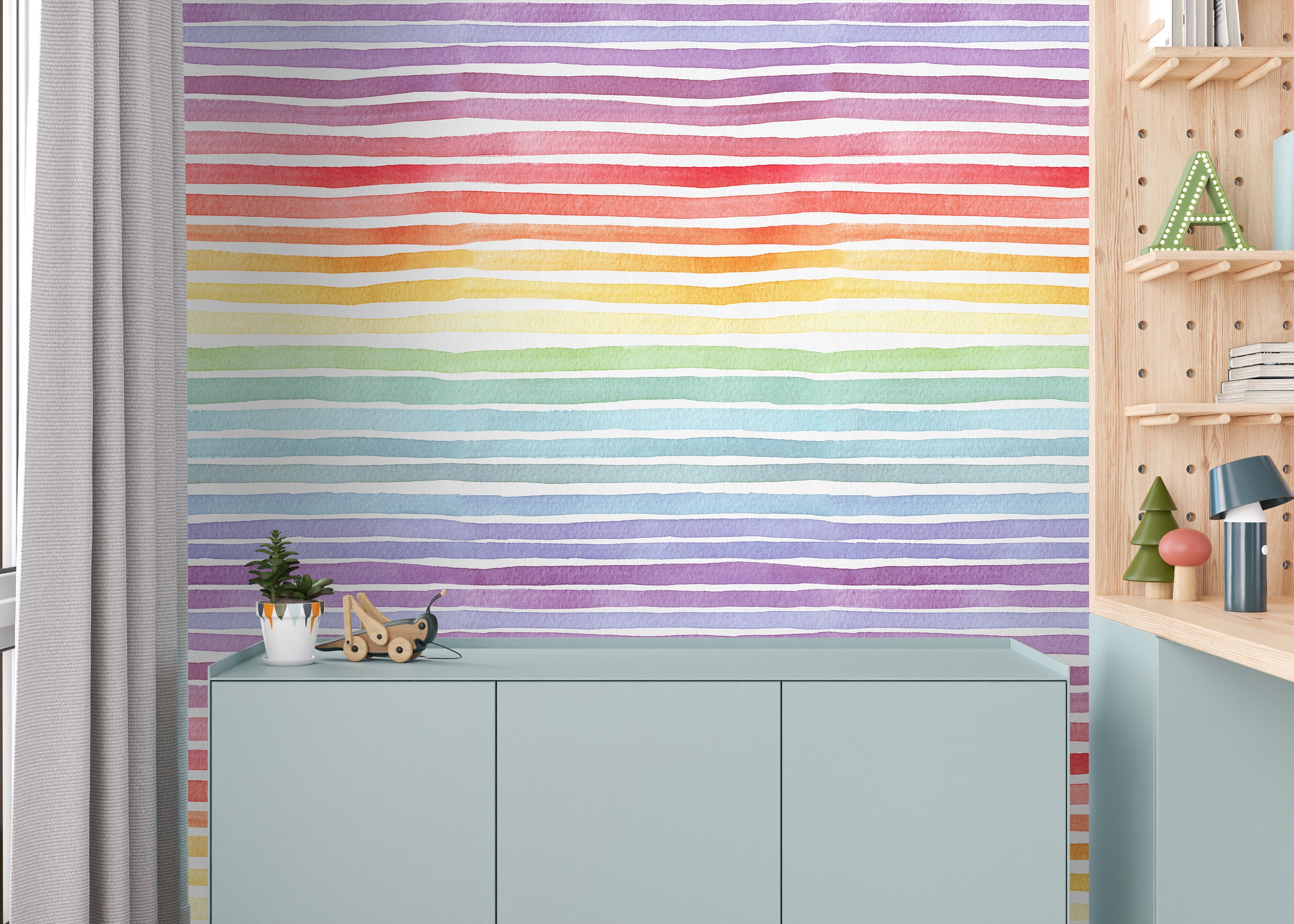 Watercolor Rainbow Stripe Wallpaper - Removable Peel and Stick - Etsy