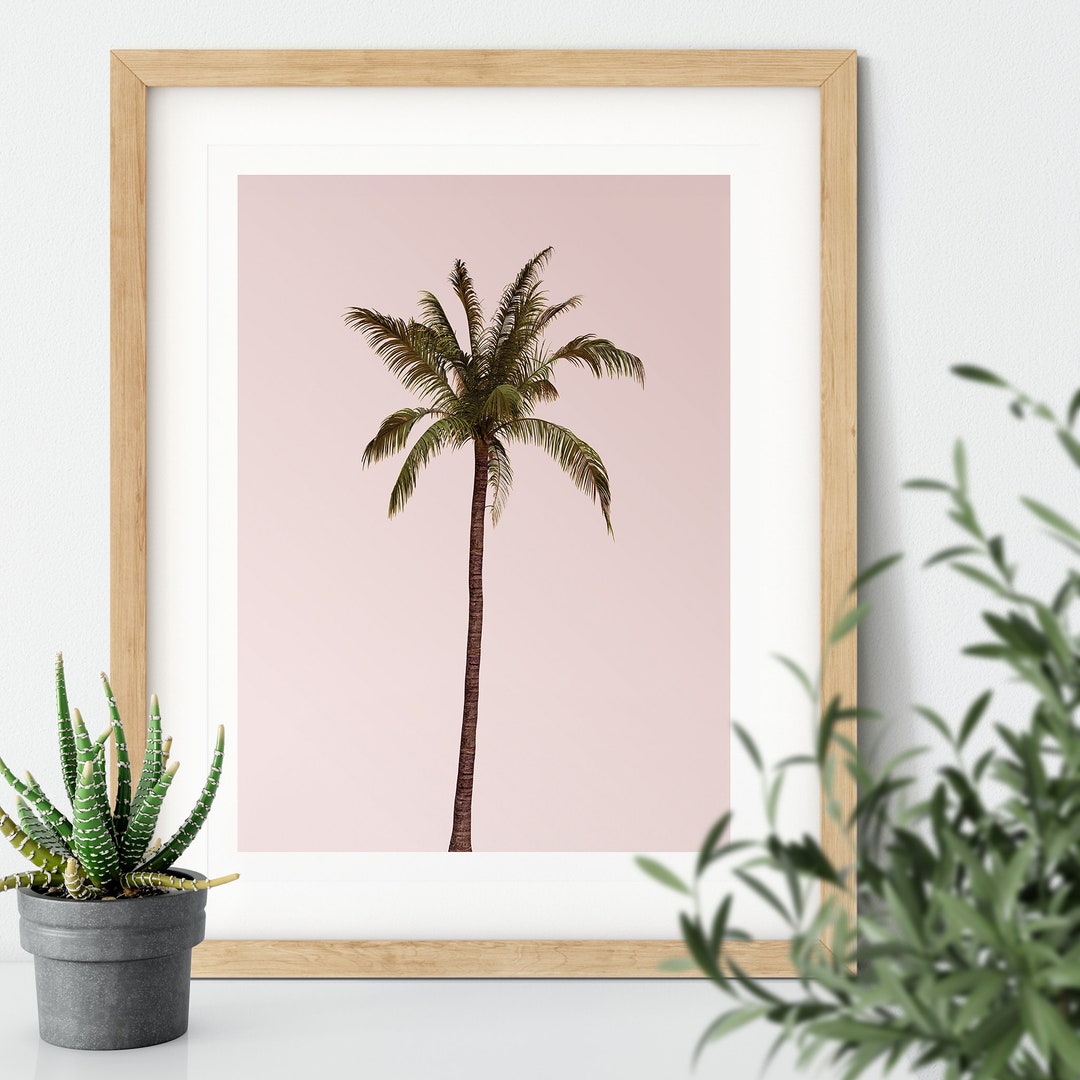 Pink Palm Tree Poster Art Print by Wallency Sole Palm Tree - Etsy