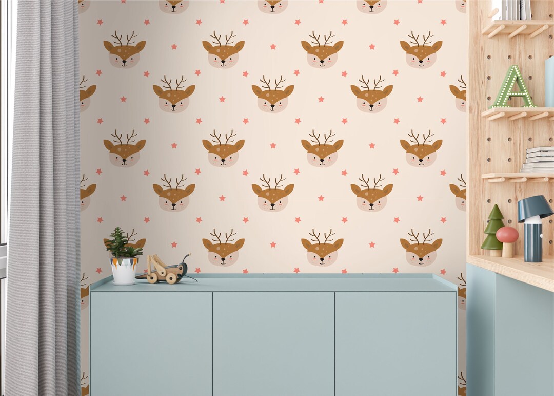 Christmas Deer Pattern Wallpaper / Cute Deer Wallpaper Wall Decor ...