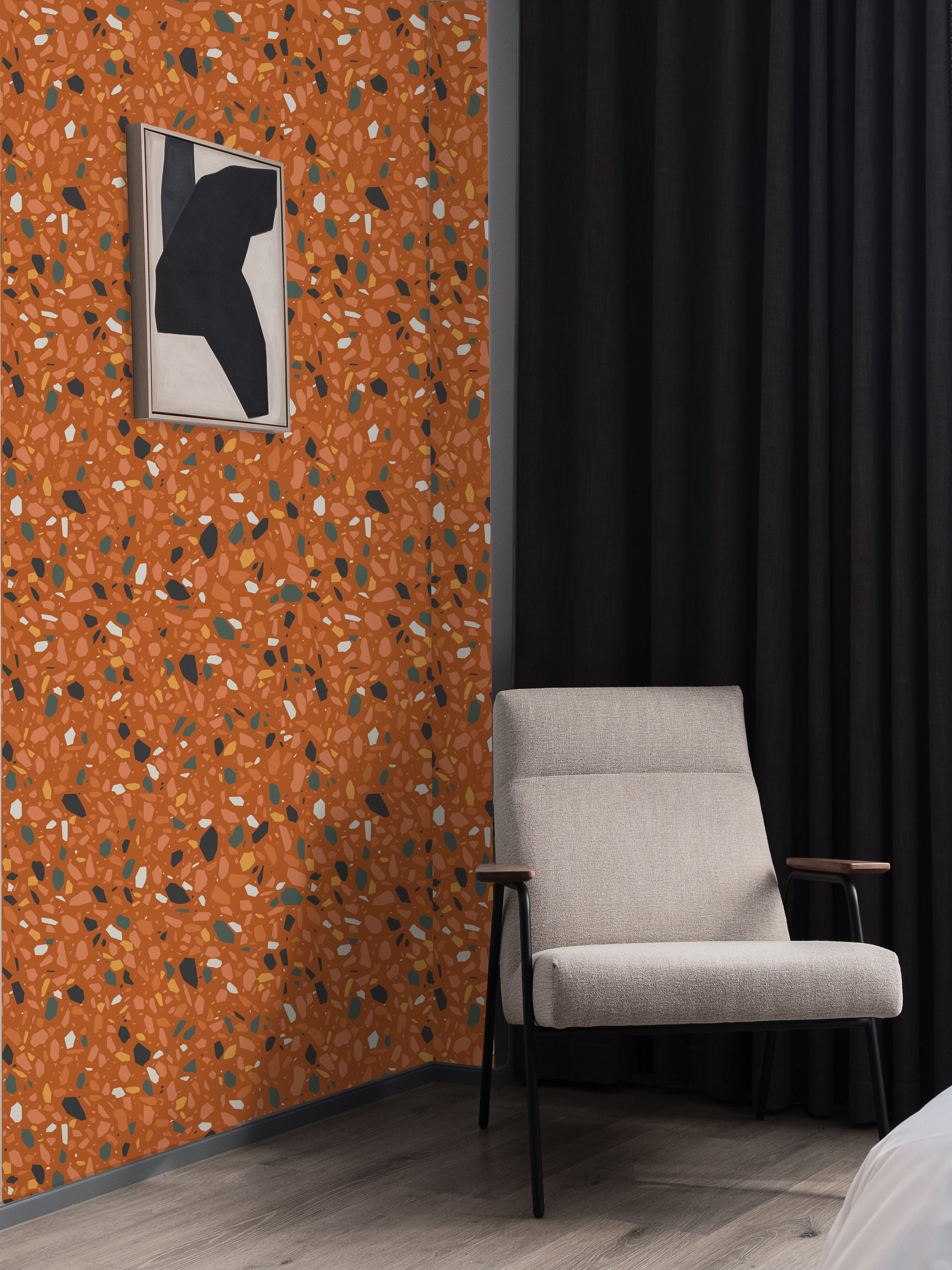 Orange Terrazzo Wallpaper: Boho Terracotta Stone Pattern, Removable - Etsy