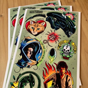 Alien Movie Tattoo Flash Sheet Art Print - Etsy