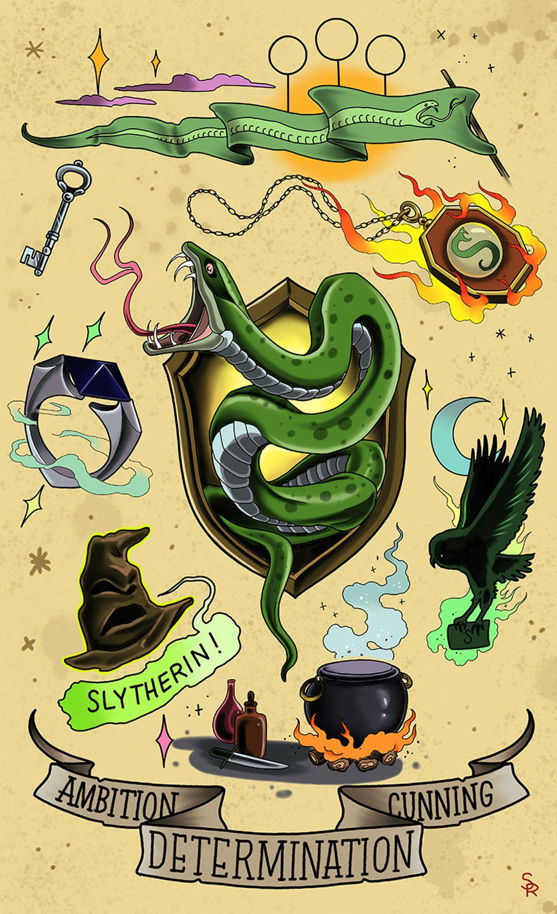 Hogwarts House (harry Potter) Tattoo Flash Sheet - Art Print - Etsy