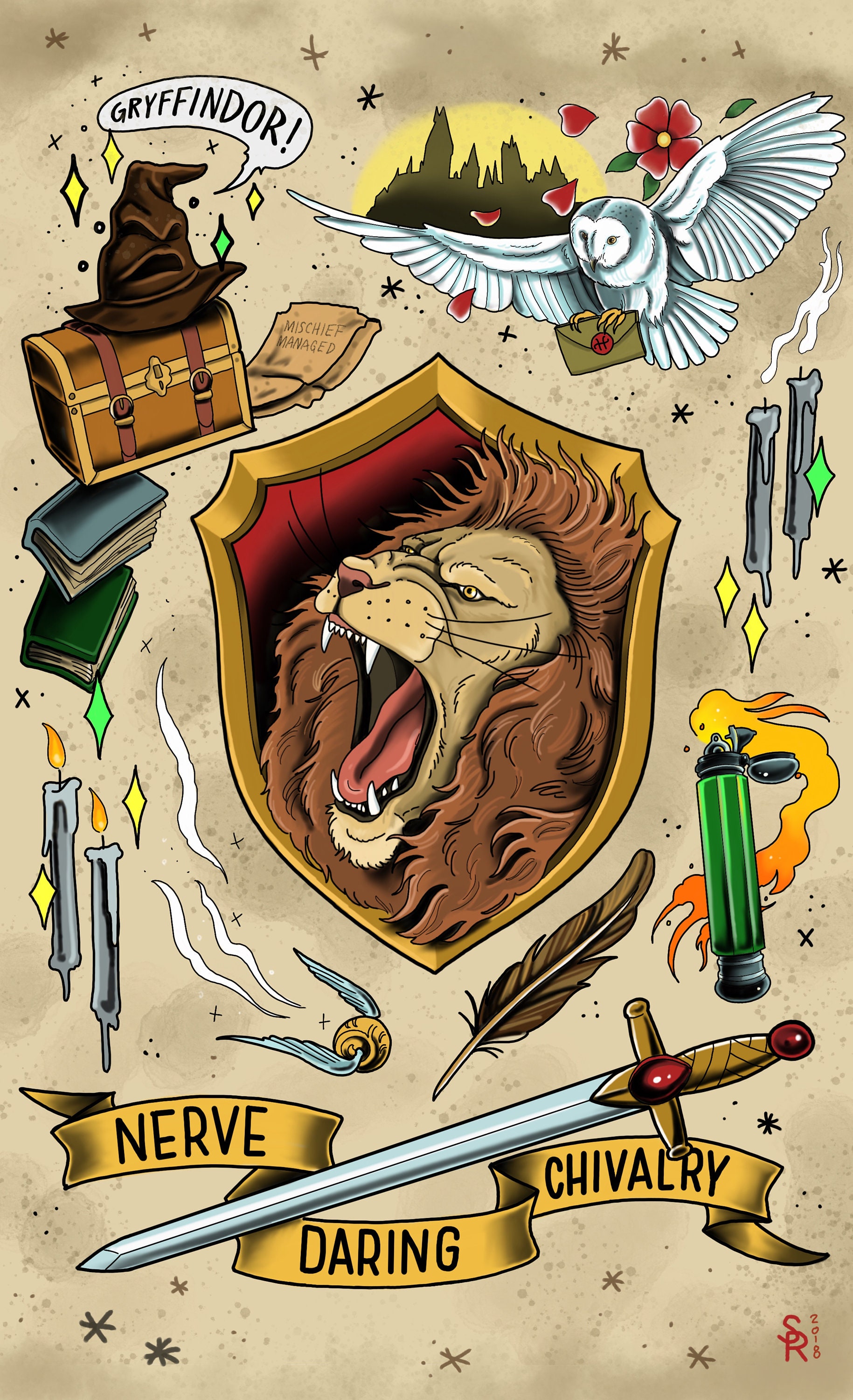 Hogwarts House (harry Potter) Tattoo Flash Sheet - Art Print - Etsy