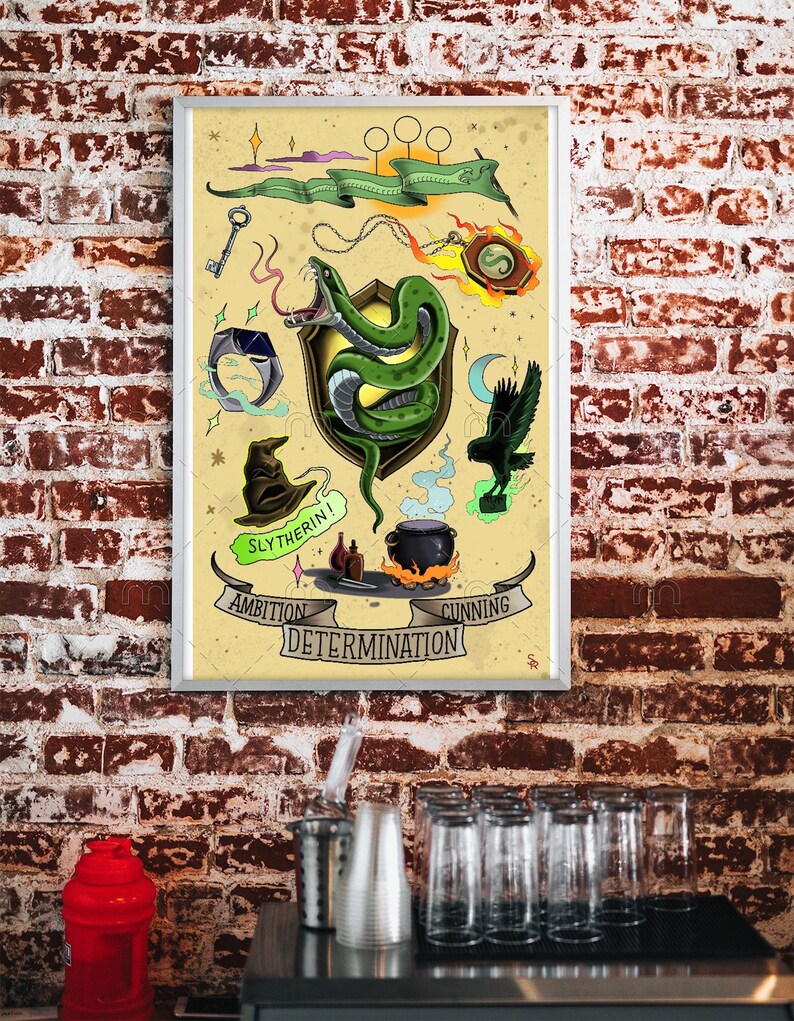 Hogwarts House (harry Potter) Tattoo Flash Sheet - Art Print - Etsy