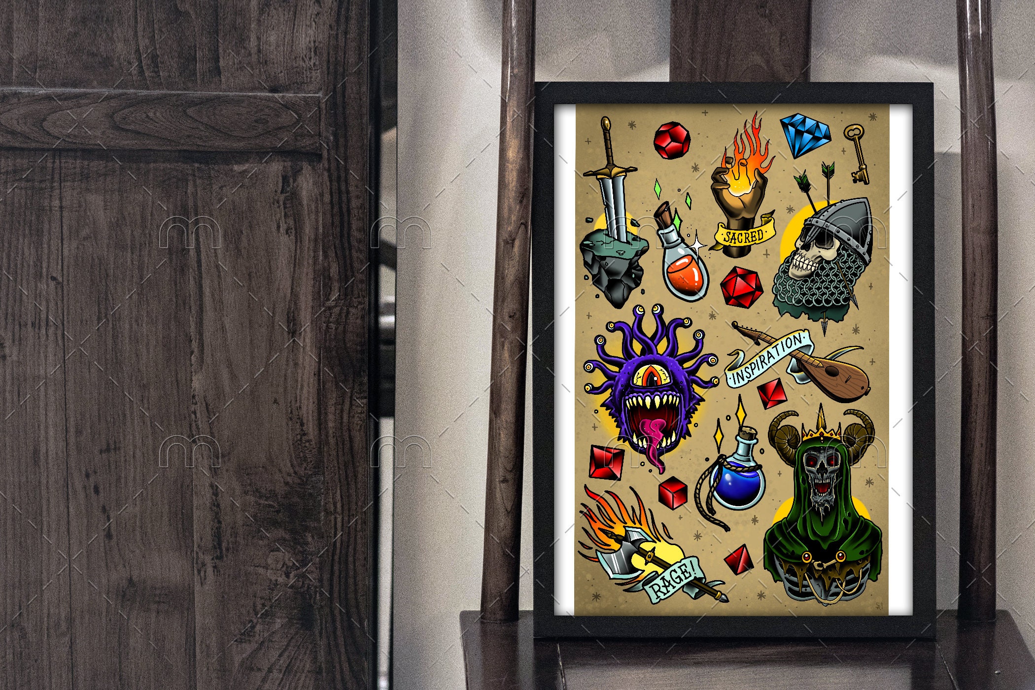 Dungeons and Dragons/d&d/dnd - Tattoo Flash Sheet - Art Print - Etsy
