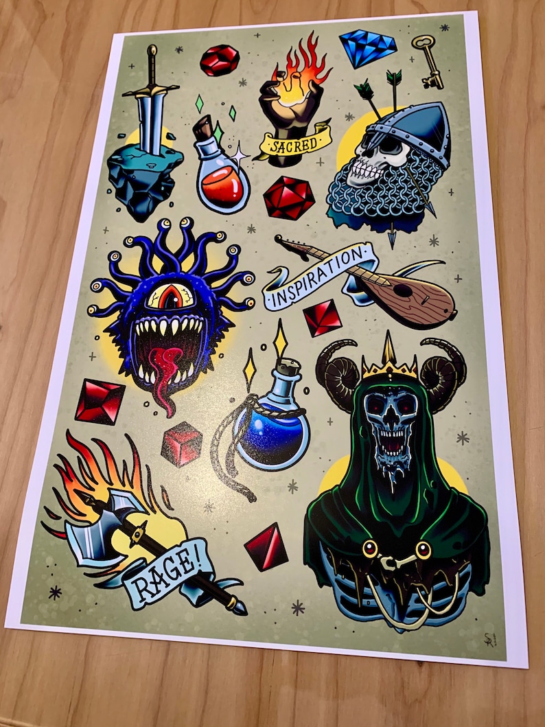 Dungeons and Dragons/d&d/dnd - Tattoo Flash Sheet - Art Print - Etsy