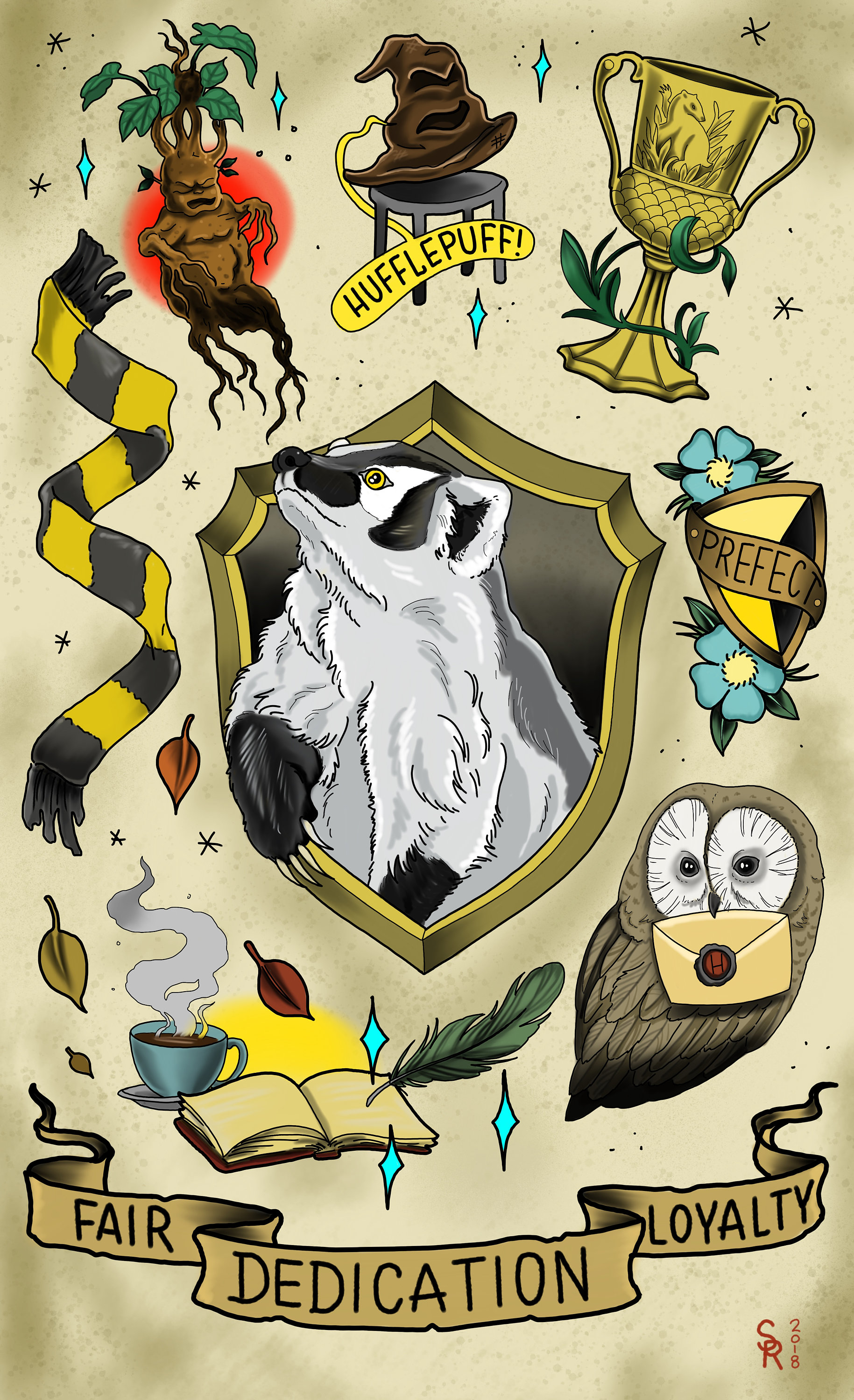 Hogwarts House (harry Potter) Tattoo Flash Sheet - Art Print - Etsy