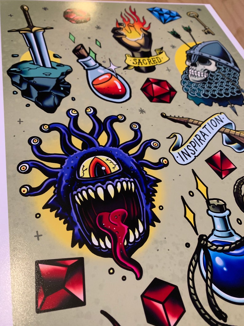 Dungeons and Dragons/d&d/dnd Tattoo Flash Sheet Art Print - Etsy