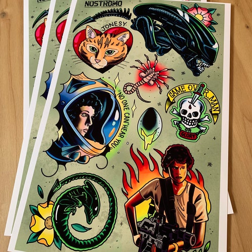 Alien Movie Tattoo Flash Sheet Art Print - Etsy
