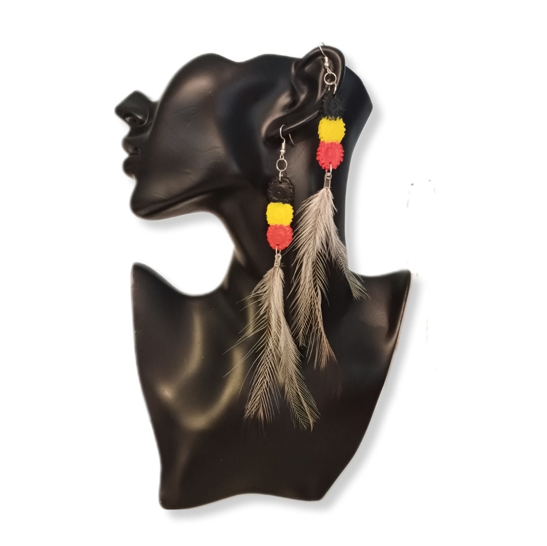 Aboriginal Flag Emu Feather Hook Earrings - Etsy
