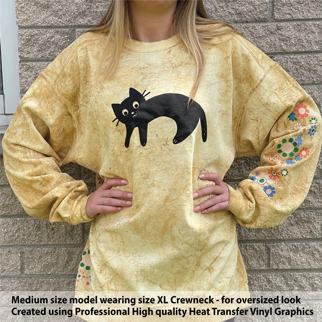 Cat Crewneck Sweatshirt / Flower Power / Comfort Colors / Black Cat ...