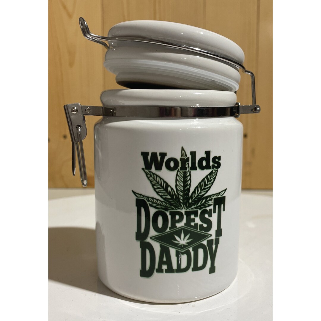 World's Dopest Daddy Ceramic 14oz White Sublimation Weed Stash Jar Mary ...