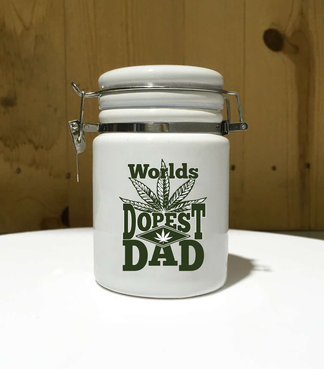 World's Dopest DAD Ceramic 14oz White Sublimation Weed Stash Jar ...