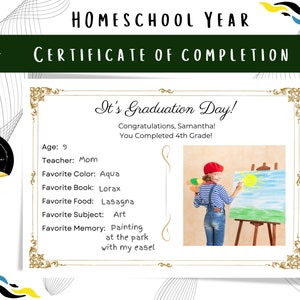 Homeschool Year Completion Certificate: Printable Template, Editable ...