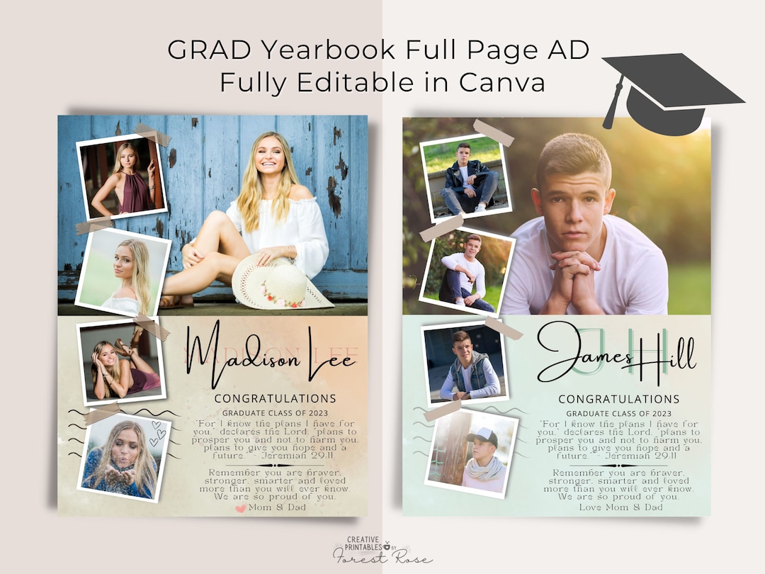 FULL PAGE Yearbook Ad Template, Graduation Tribute Page , Editable ...