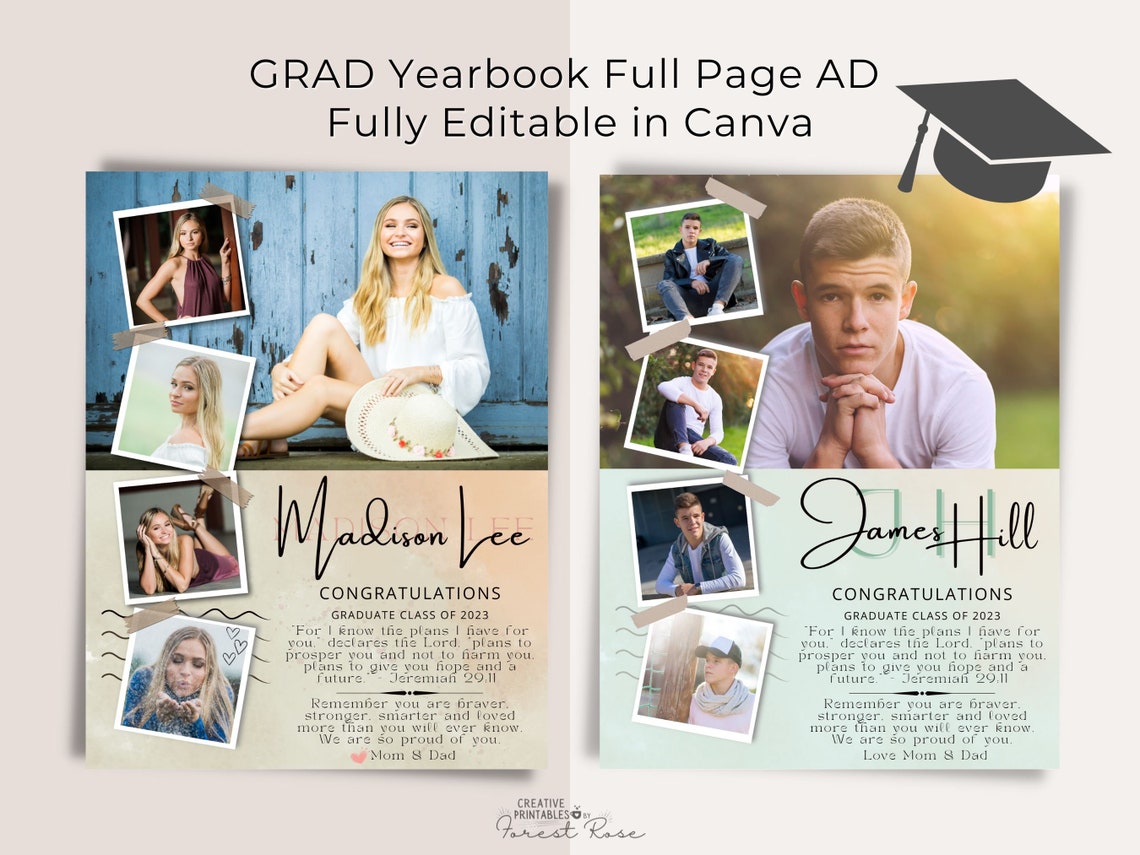 FULL PAGE Yearbook Ad Template, Graduation Tribute Page , Editable ...