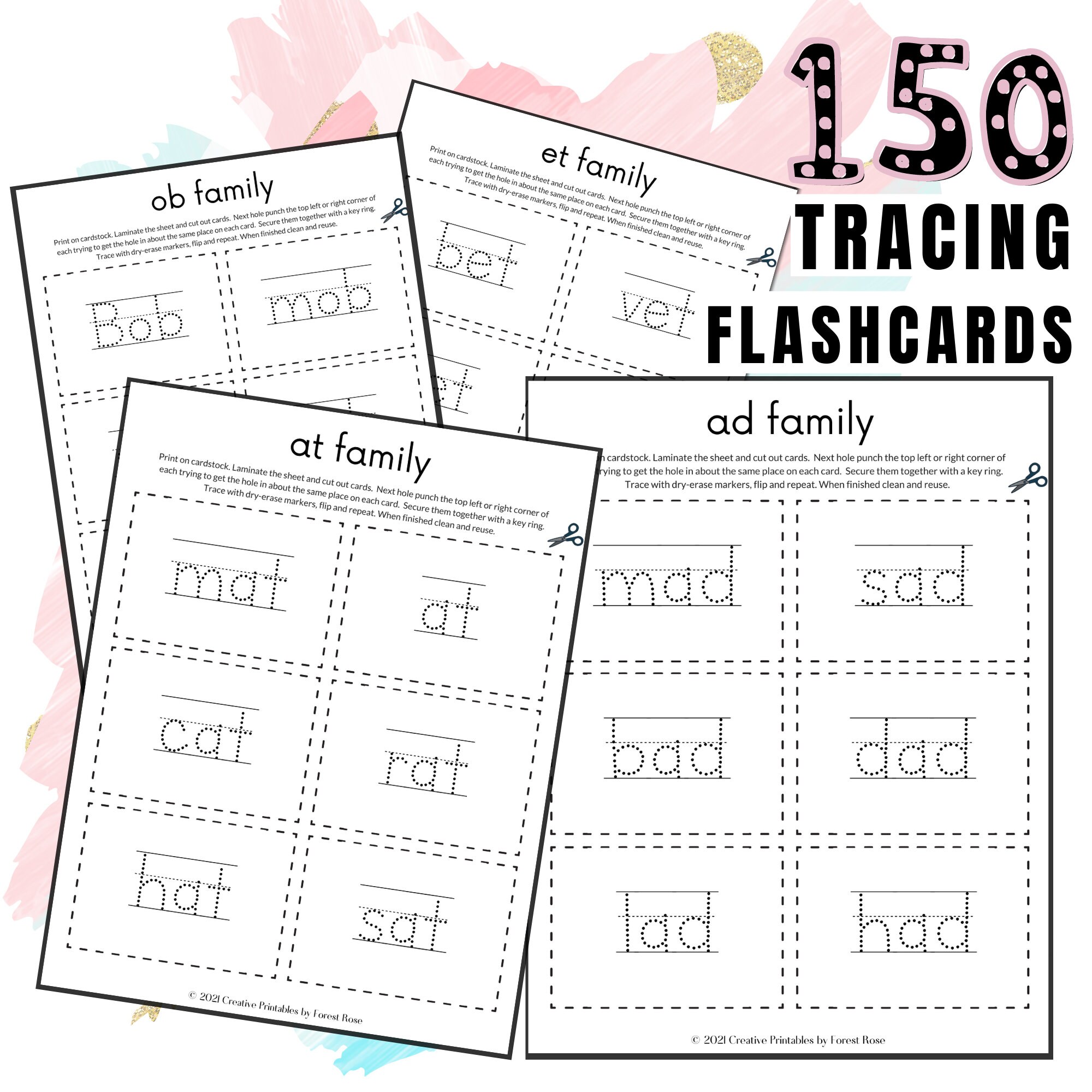 Word Family Tracing Worksheets for Preschool | Phonics Word Families ...