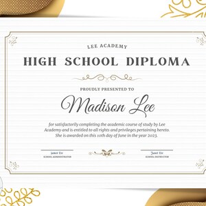 Editable High School Diploma Template, Graduation Template Bundle ...