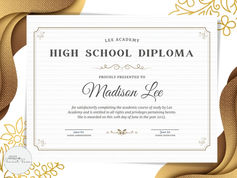 High School Diploma Template, Fillable High School Transcript Template ...