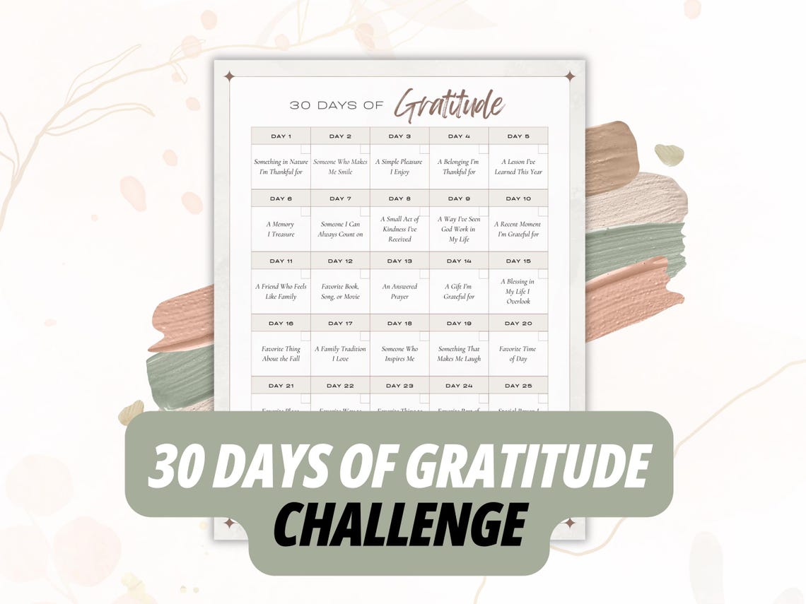 30 Days of Gratitude Challenge Printable: November Thankfulness ...