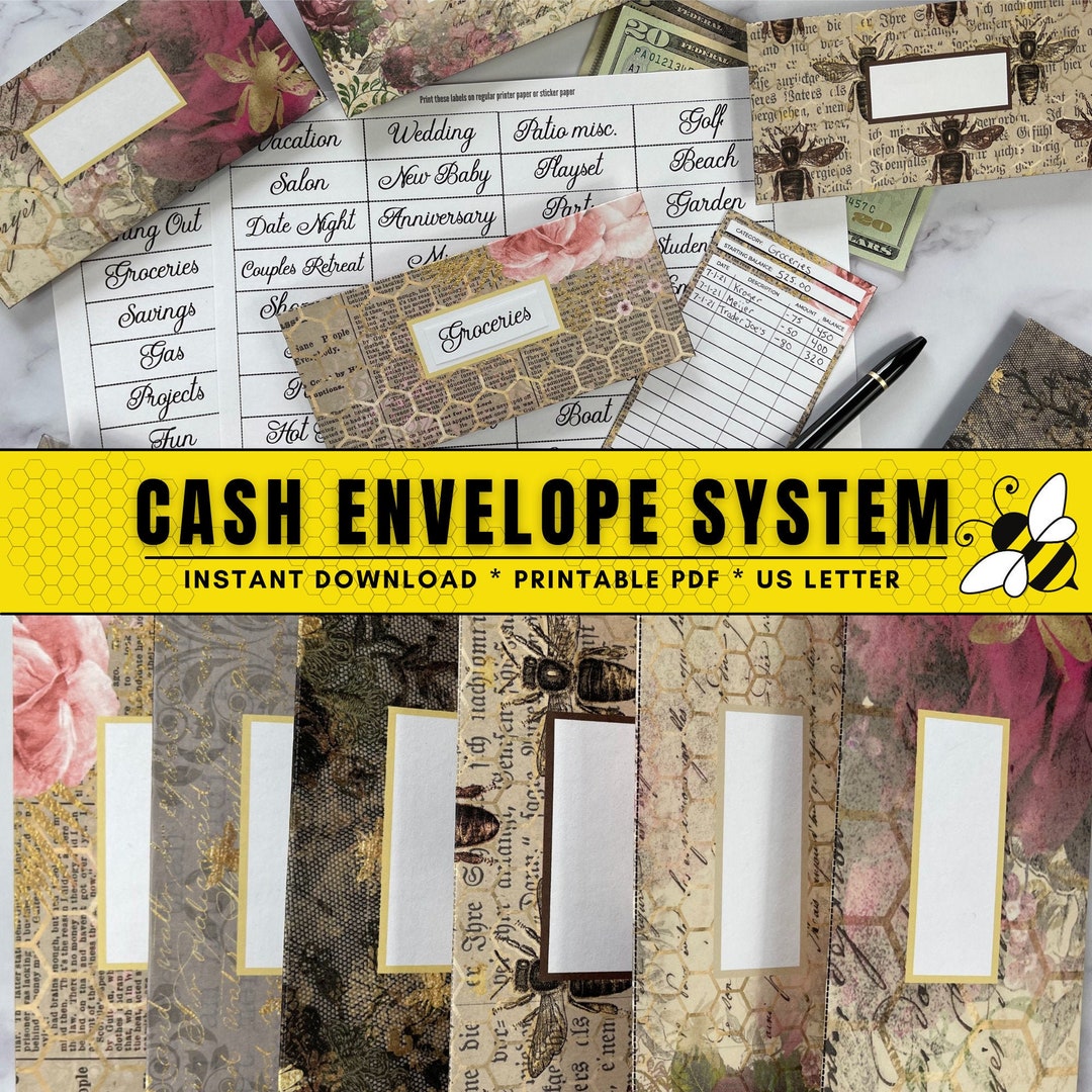 Vintage Bee Printable Cash Envelopes | Cash Envelope Inserts | Money ...