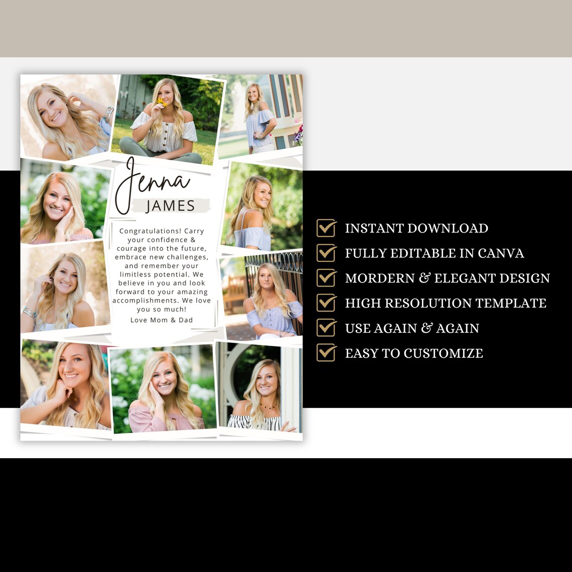 Senior Yearbook Ad Template Canva Editable Full Page Graduation Tribute ...