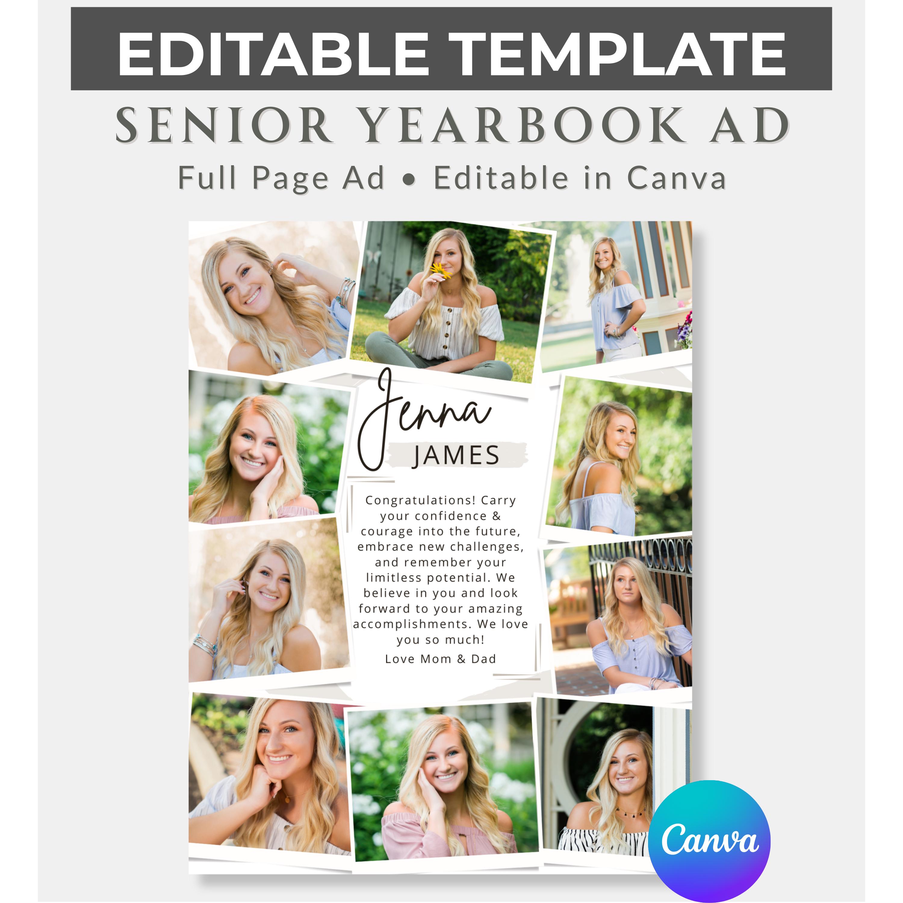 Senior Yearbook Ad Template Canva Editable Full Page Graduation Tribute ...