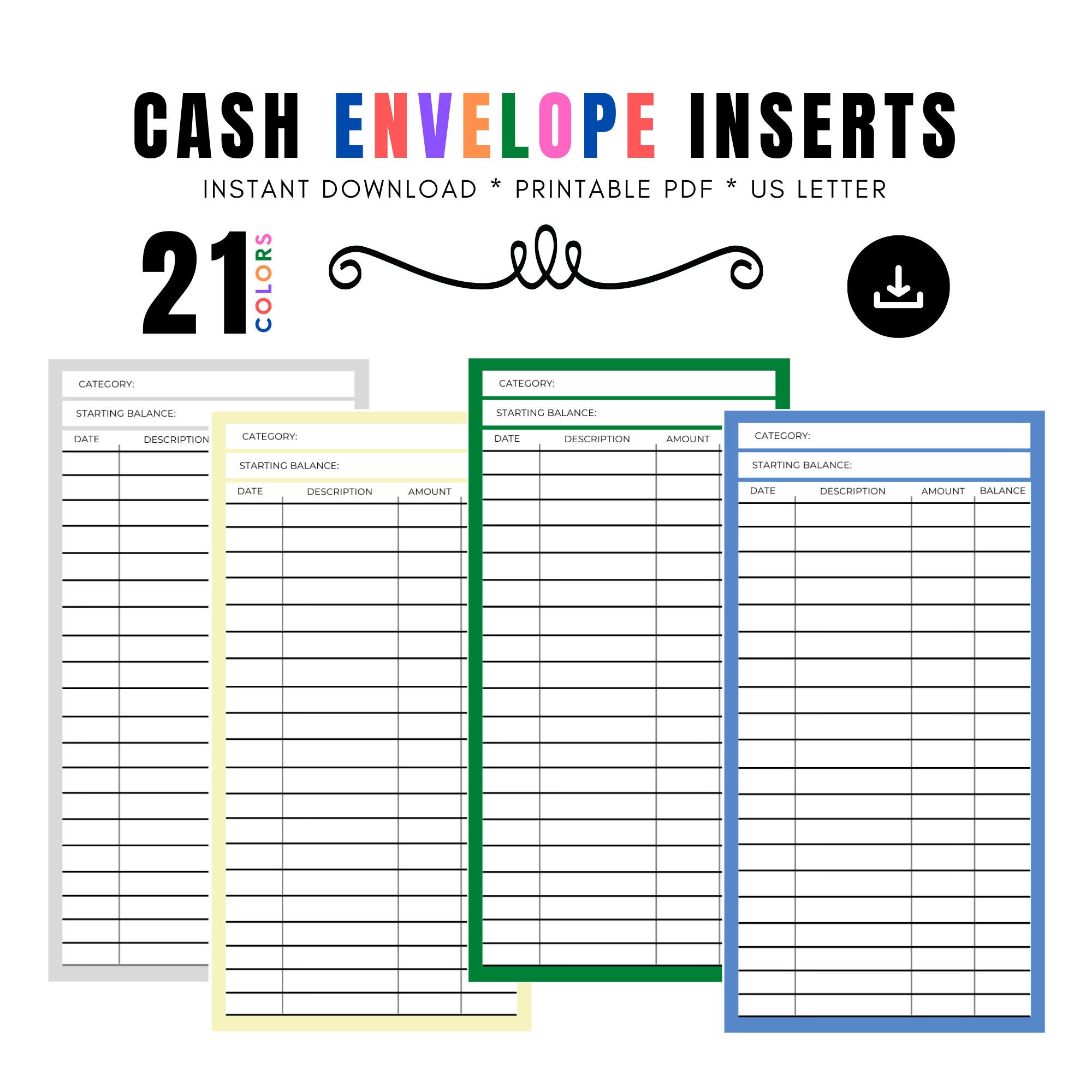 Printable Cash Envelope Inserts | Money Envelope System |printable ...