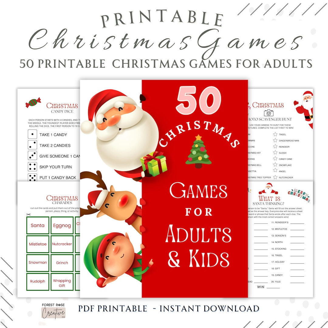 50 Christmas Games for Kids and Adults Printable Bundle, Holiday Party ...