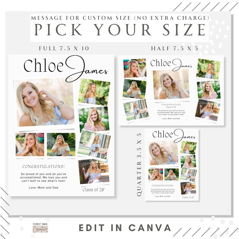 Editable Yearbook Ad Templates | Full, Half and Quarter Page ...