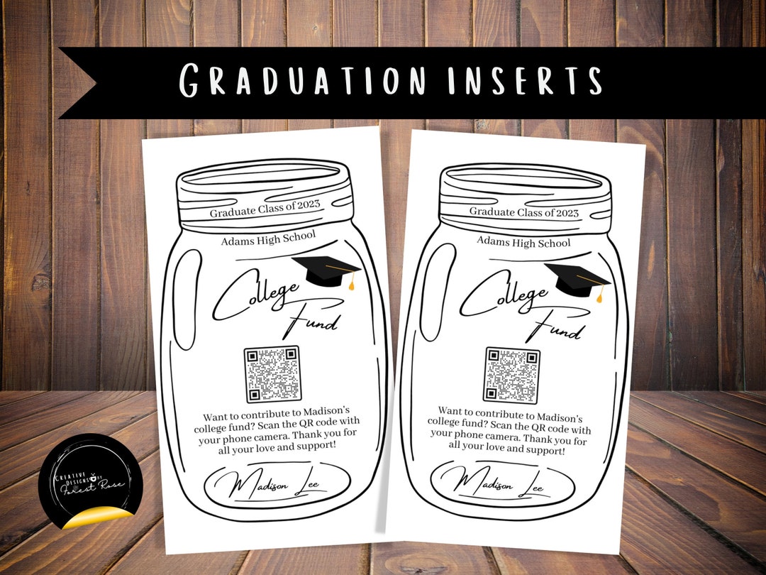 QR Code College Fund Graduation Insert Printable Template, Editable ...