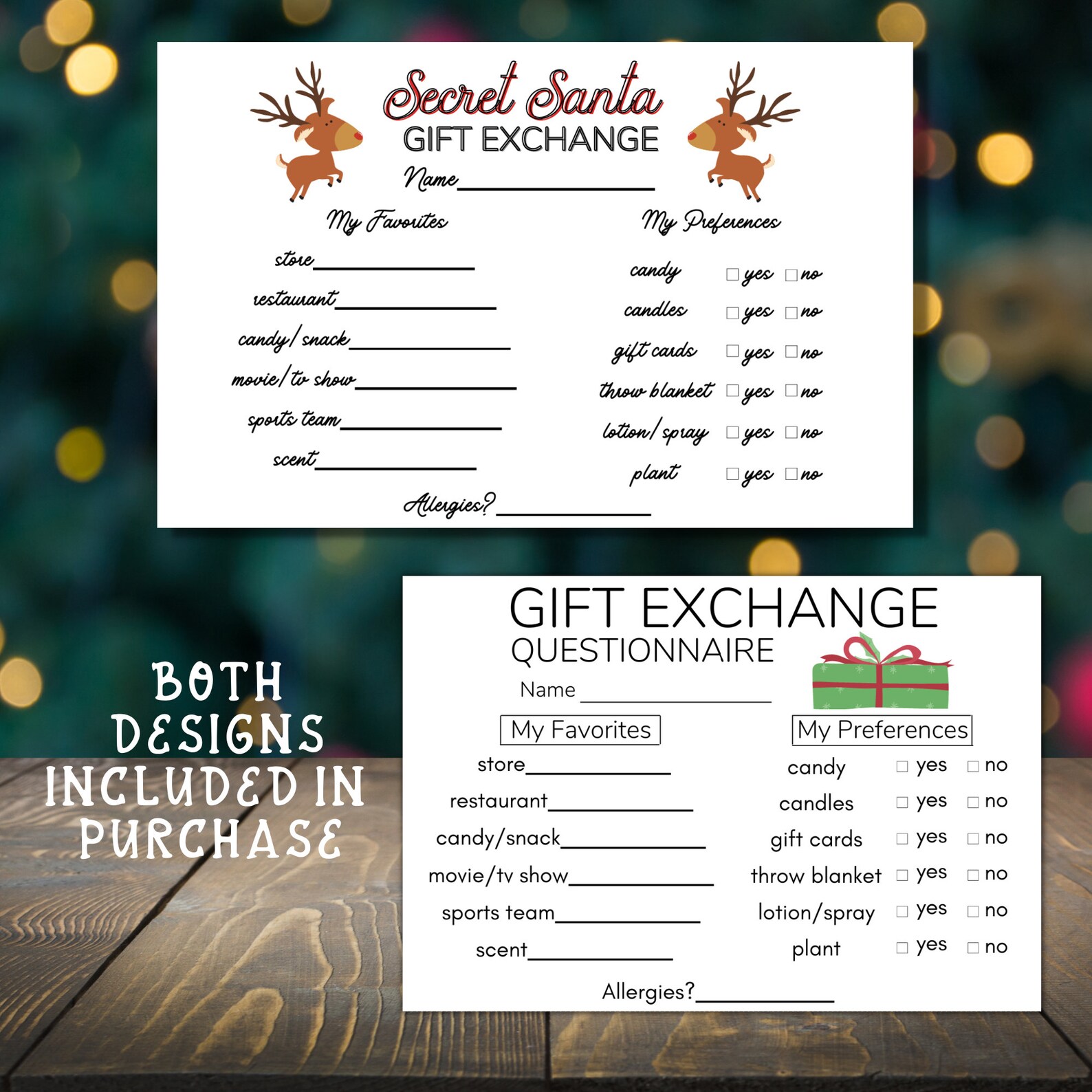 Printable Secret Santa Questionnaire for Gift Exchange, Secret Santa ...
