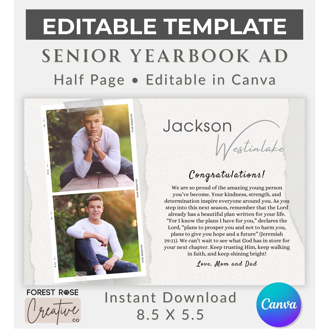 Editable Half Page Yearbook Ad Template | Senior Yearbook Ad Canva ...