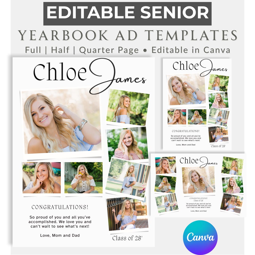 Editable Senior Yearbook Ad Template | Full, Half & Quarter Page ...