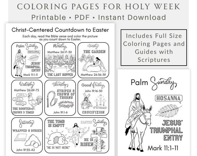 Holy Week Countdown Coloring Pages: Easter Scripture Activity (PDF ...