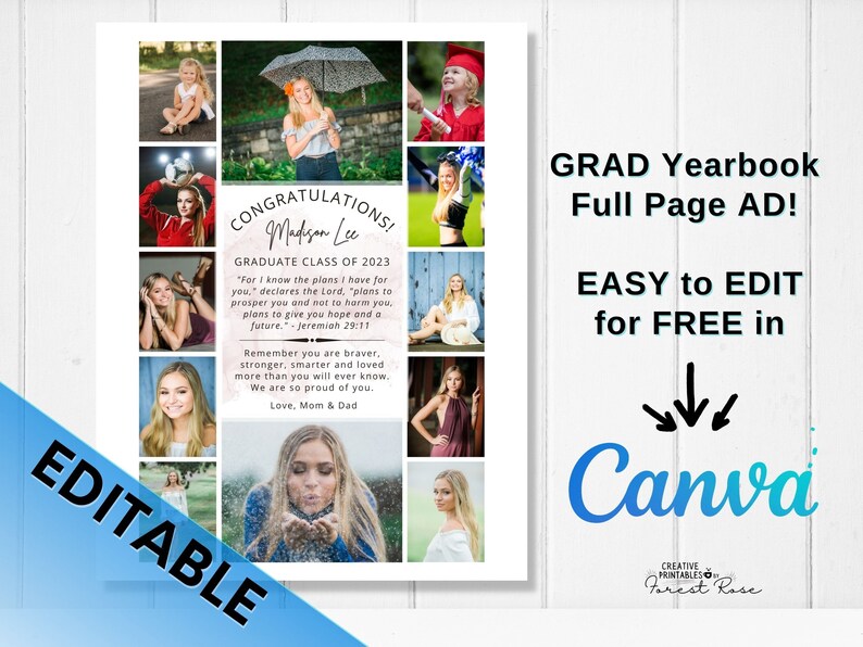Yearbook Ad Template Full Page Graduation Edit With Canva - Etsy