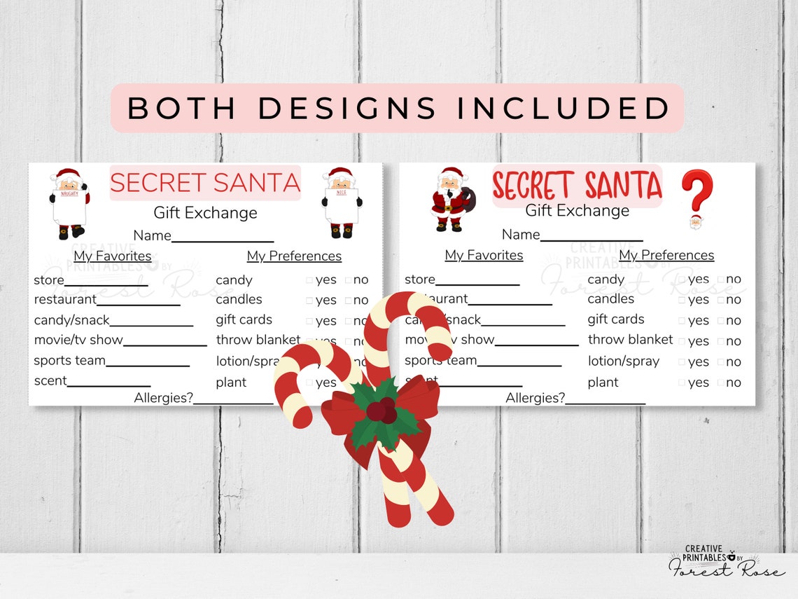 Printable Secret Santa Questionnaire for Gift Exchange, Secret Santa ...