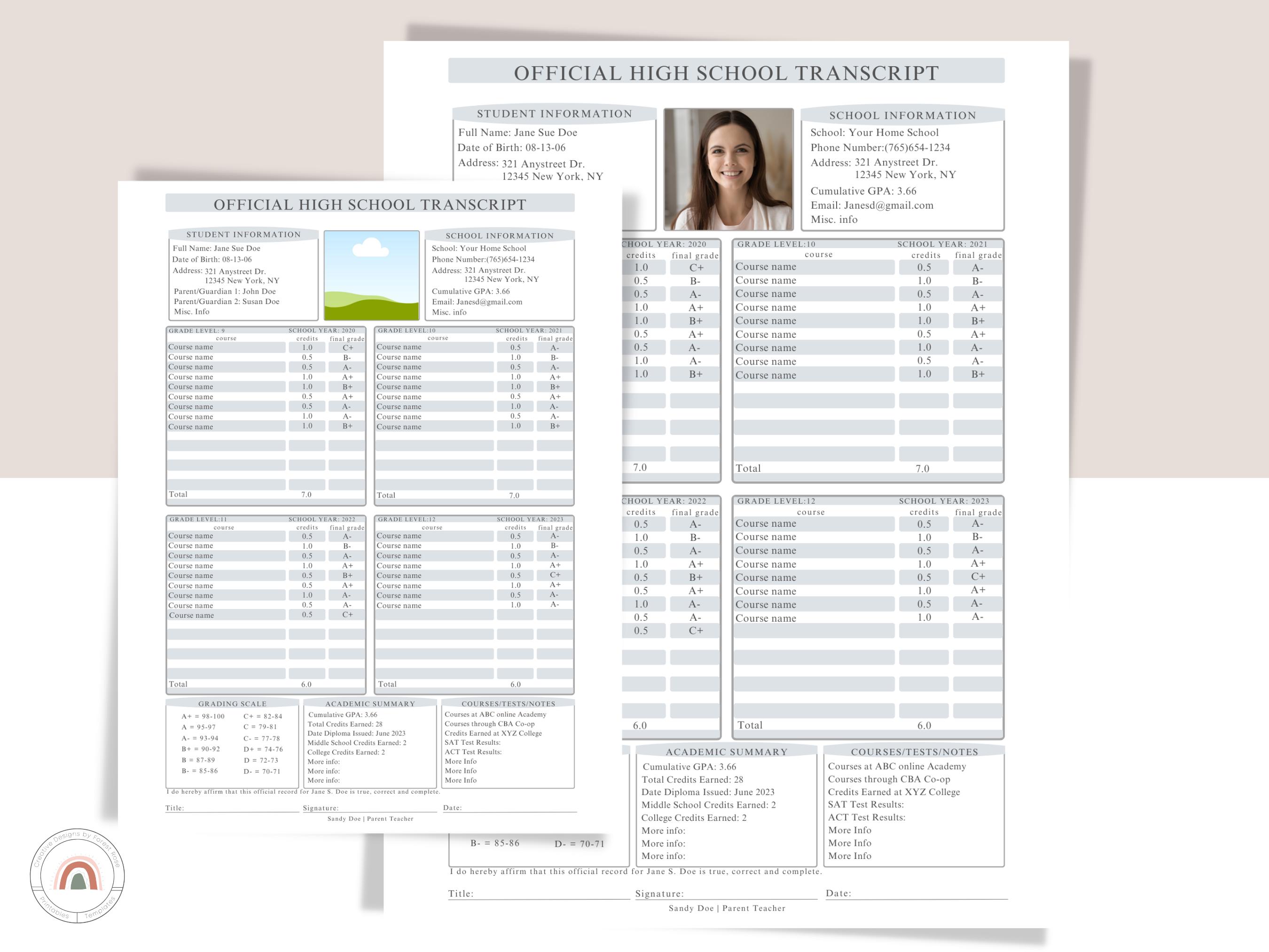 High School Diploma Template, Fillable High School Transcript Template ...