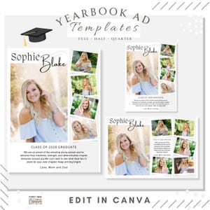 Editable Yearbook Ad Templates | Full, Half & Quarter Page | Graduation ...