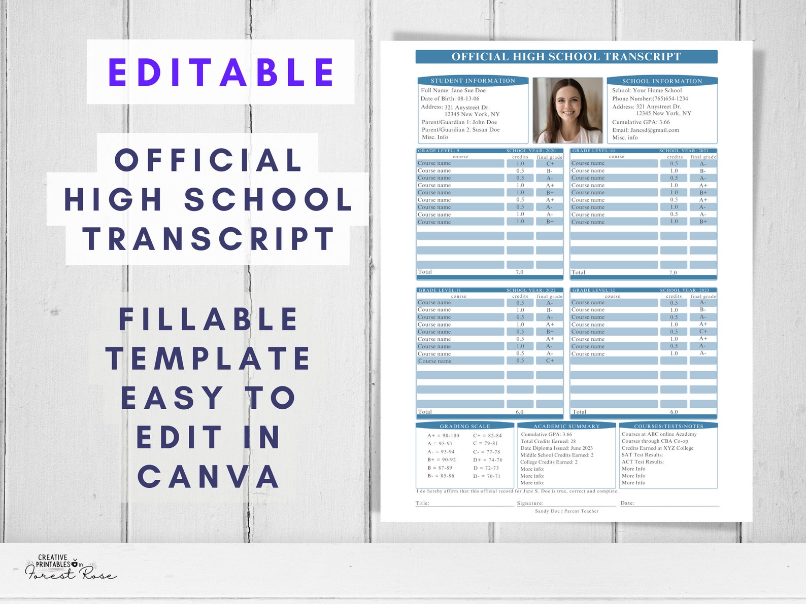 Fillable Printable High School Transcript Template, Homeschool High ...